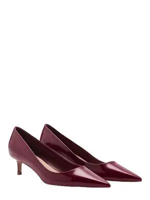 Mango Pointed Toe Kitten Heel Pumps - Burgundy