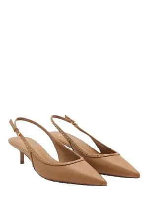 Mango Studded Pointed Toe Slingback Pumps - Medium Brown