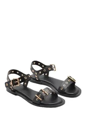 Mango Grommet Strap Flat Sandal - Black