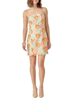 Endless Rose Floral Lace Strapless Minidress - Orange Multi Color