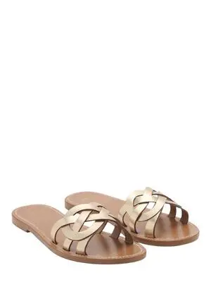 Mango Intertwined Strap Flat Leather Slide Sandal - Gold