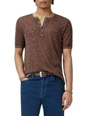 John Varvatos Cabras Wool Short Sleeve Henley Sweater - Hazelnut