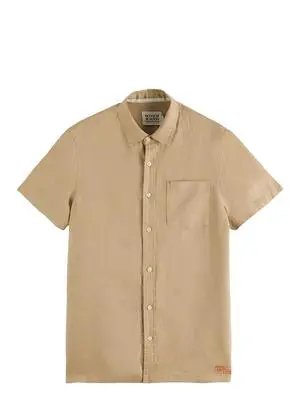 Scotch & Soda Linen Short Sleeve Button-up Shirt - Tannin