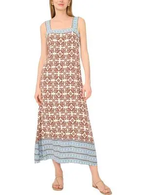 Vince Camuto Print Square Neck Maxi Dress - Rust