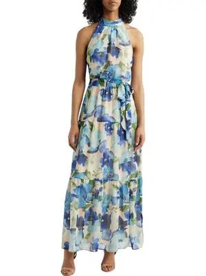 Julia Jordan Floral Chiffon Maxi Dress - Blue Multi