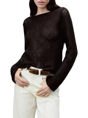 Mango MANGO Open Stitch Cotton-Blend Sweater Chocolate