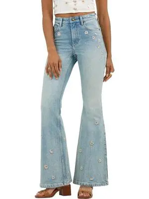 LEEM Embroidered Wide Flare Leg Jeans - Miss Her