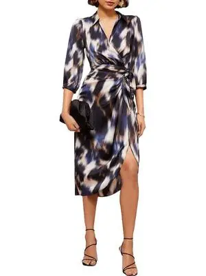 FRIENDS LIKE THESE Abstract Print Satin Midi Dress - Blue