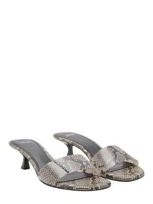 Mango Snake Print Kitten Heel Slide Sandal - Beige
