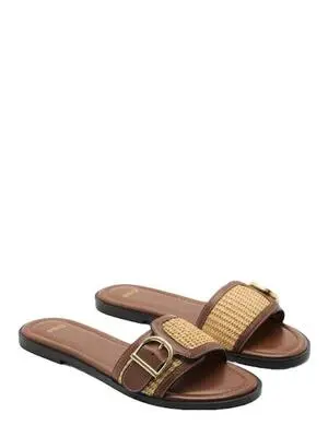 Mango Adjustable Strap Slide Sandal - Leather
