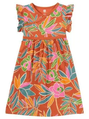 TEA COLLECTION Wrap Neck Dress - Tropical Gardenias
