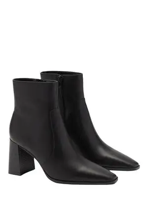 Mango Block Heel Leather Bootie - Black