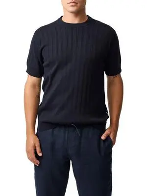 Rodd & Gunn Canning Street Short Sleeve Stripe Cotton & Hemp Crewneck Sweater - Midnight