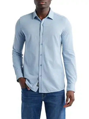 MAVI Cotton Blend Knit Button-up Shirt - Blue Shadow