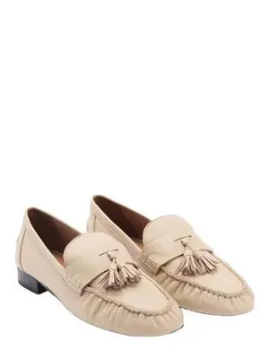Mango Tasseled Leather Loafer - Beige
