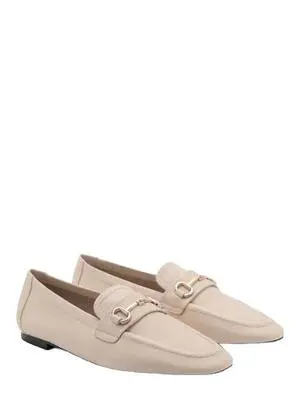 Mango Buckle Leather Moc-toe Flats - Pale Beige