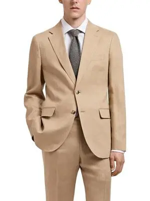 Mango MANGO Slim Fit Linen Sport Coat Beige