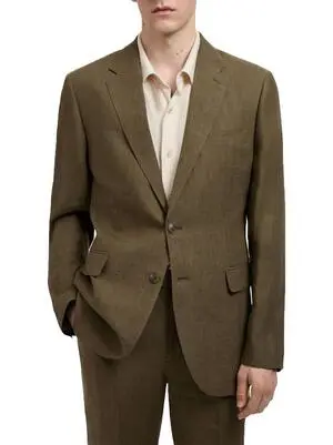 Mango MANGO Slim Fit Linen Sport Coat Khaki Green