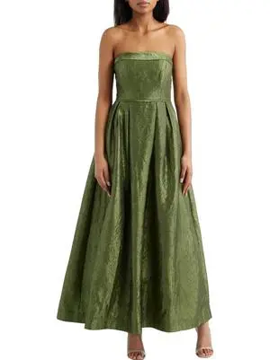 TAHARI ASL Crushed Taffeta Gown - Desert Olive