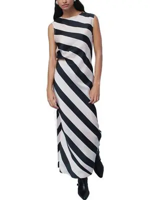 NEXT Striped Sleeveless Satin Midi Dress - Black