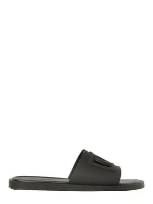 Dolce & Gabbana Rubber Slides With Carved Dg Monogram - Black