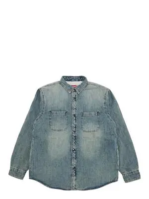 Supreme Faux Shearling Lined Work Shirt 'washed Indigo Denim - Blue