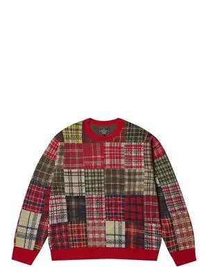 PALACE X Beams Plus Patchwork Crew Knit - Red