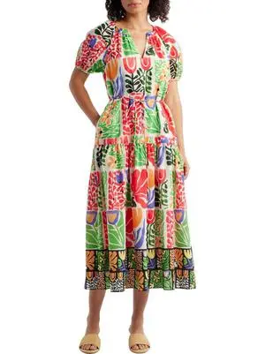 Julia Jordan Printed Puff Sleeve Midi Dress - Ivory Multi