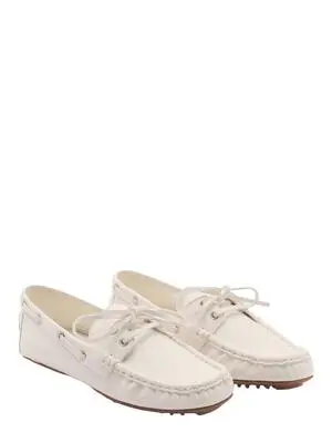 Mango Lace-up Leather Boat Shoe - White