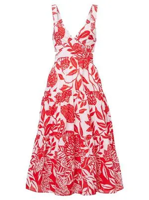 Poupette St Barth Poupette St Barth Coco Floral Cotton Midi Dress Red