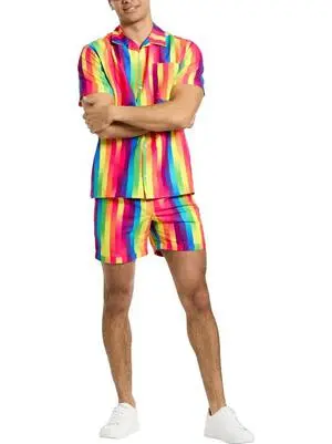 Opposuits Rainbow Stripe Camp Shirt & Drawstring Shorts Set - Miscellaneous
