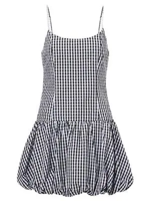 Faithfull The Brand Gingham Gathered Cotton Poplin Minidress - Black