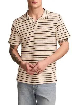 Lucky Brand Jacquard Stripe Johnny Collar Cotton Polo - Beige Multi