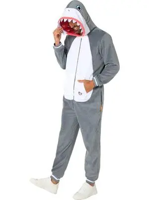 Opposuits Shark Hooded Fleece Jumpsuit Costume - Grey
