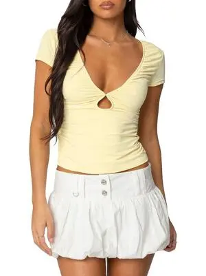 EDIKTED Burkley Keyhole Gathered Top - Yellow