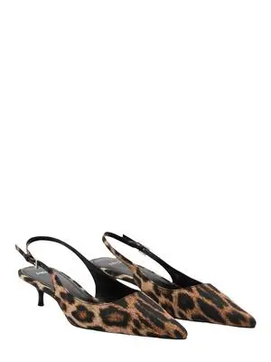 Mango Leopard Print Pointed Toe Slingback Pumps - Black
