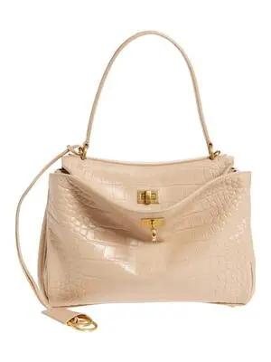 Balenciaga Small Rodeo Croc Embossed Top Handle Bag - Beige