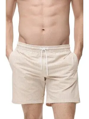 Mango MANGO Seersucker Swim Trunks Sand