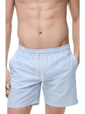 Mango MANGO Seersucker Swim Trunks Sky Blue