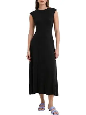 MARCELLA Alina Cap-sleeve A-line Midi Dress - Black