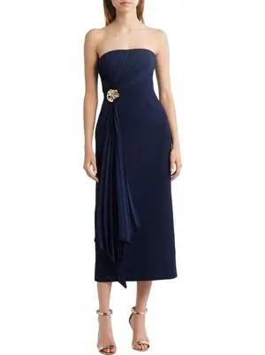 Acler Whitnell Strapless Draped Cocktail Dress - Navy