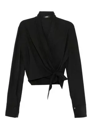 Goen.j Shawl Lapel Blouse - Black