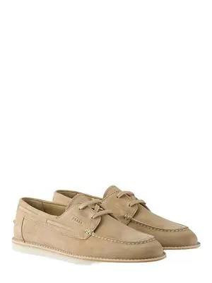 Prada Bleached Suede Boat Shoes - Neutral