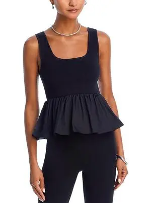 Aqua Peplum Poplin Tank - Black