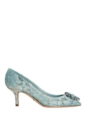 Dolce & Gabbana Lace Bellucci Pumps With Brooch Detailing Aquamarine