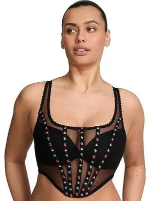 Victoria's Secret Very Sexy Dark Blossom Embroidery Corset Top - Print