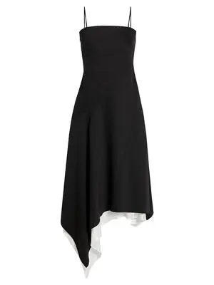 Helmut Lang Asymmetric Layered Wool Midi Dress - Black