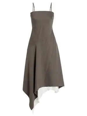 Helmut Lang Asymmetric Layered Wool Midi Dress - Dark Gray