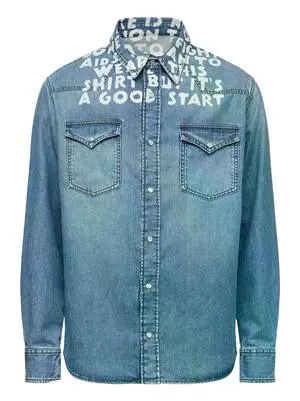 MAISON MARGIELA Slogan-print Denim Shirt - Blue