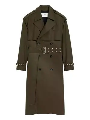Ami Double-breasted Trench Coat - Green
